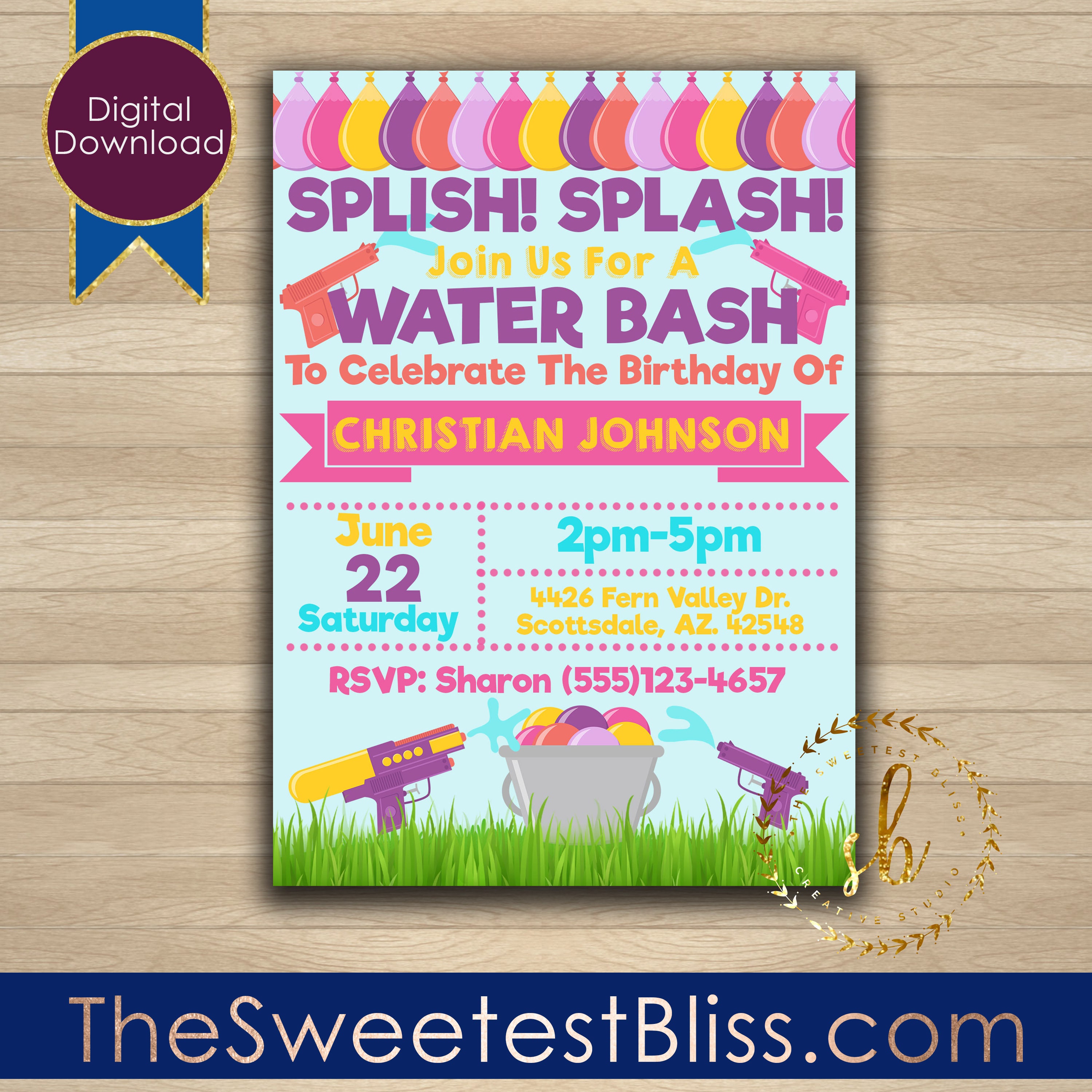 Water Gun Party Invitation, Splish Splash Invitation, Water Bash ...