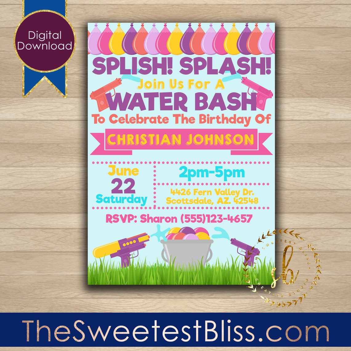 Water Gun Party Invitation, Splish Splash Invitation, Water Bash ...