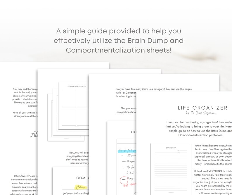 Brain Dump Printable: Life Organizer for Compartmentalization With Self ...