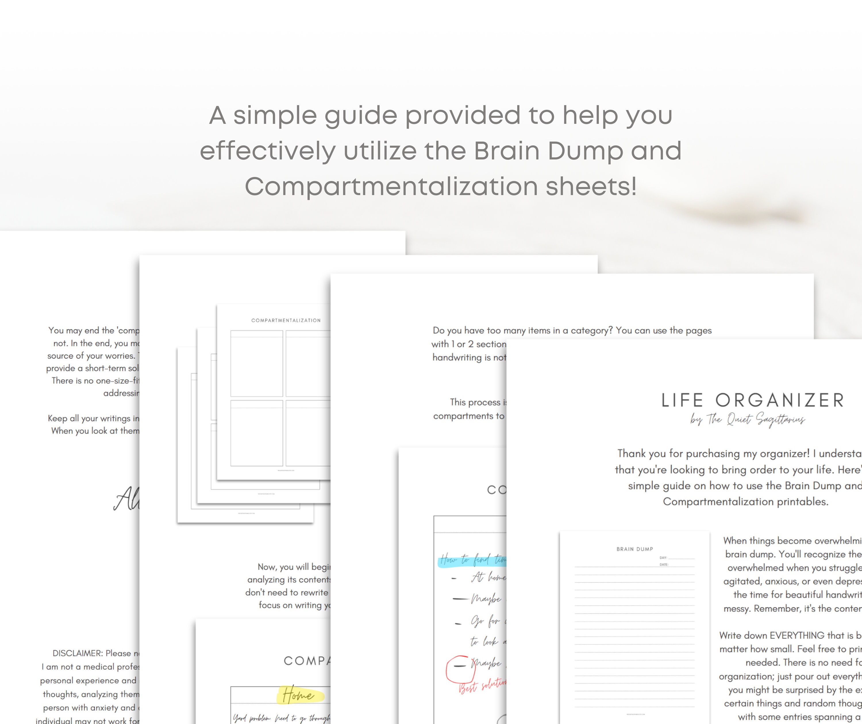 Brain Dump Printable: Life Organizer for Compartmentalization With Self ...