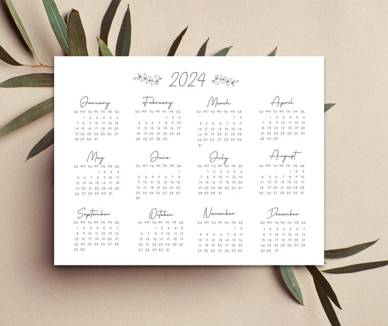 2024 Year Calendar Printable, SUNDAY Start, Year Overview 2024, One ...