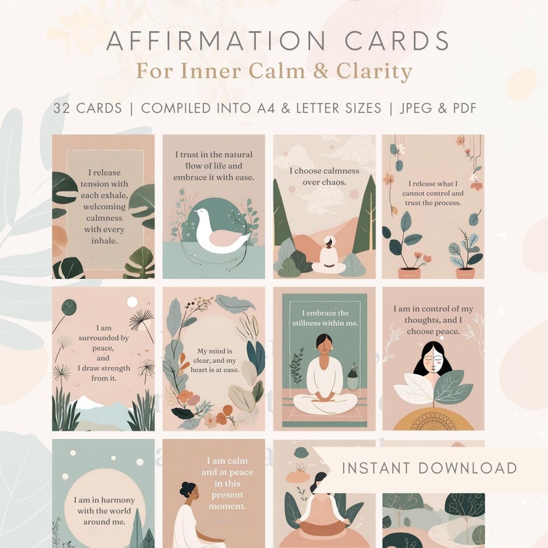 Calm Affirmation Cards, Printable Mindfulness and Positivity Daily ...