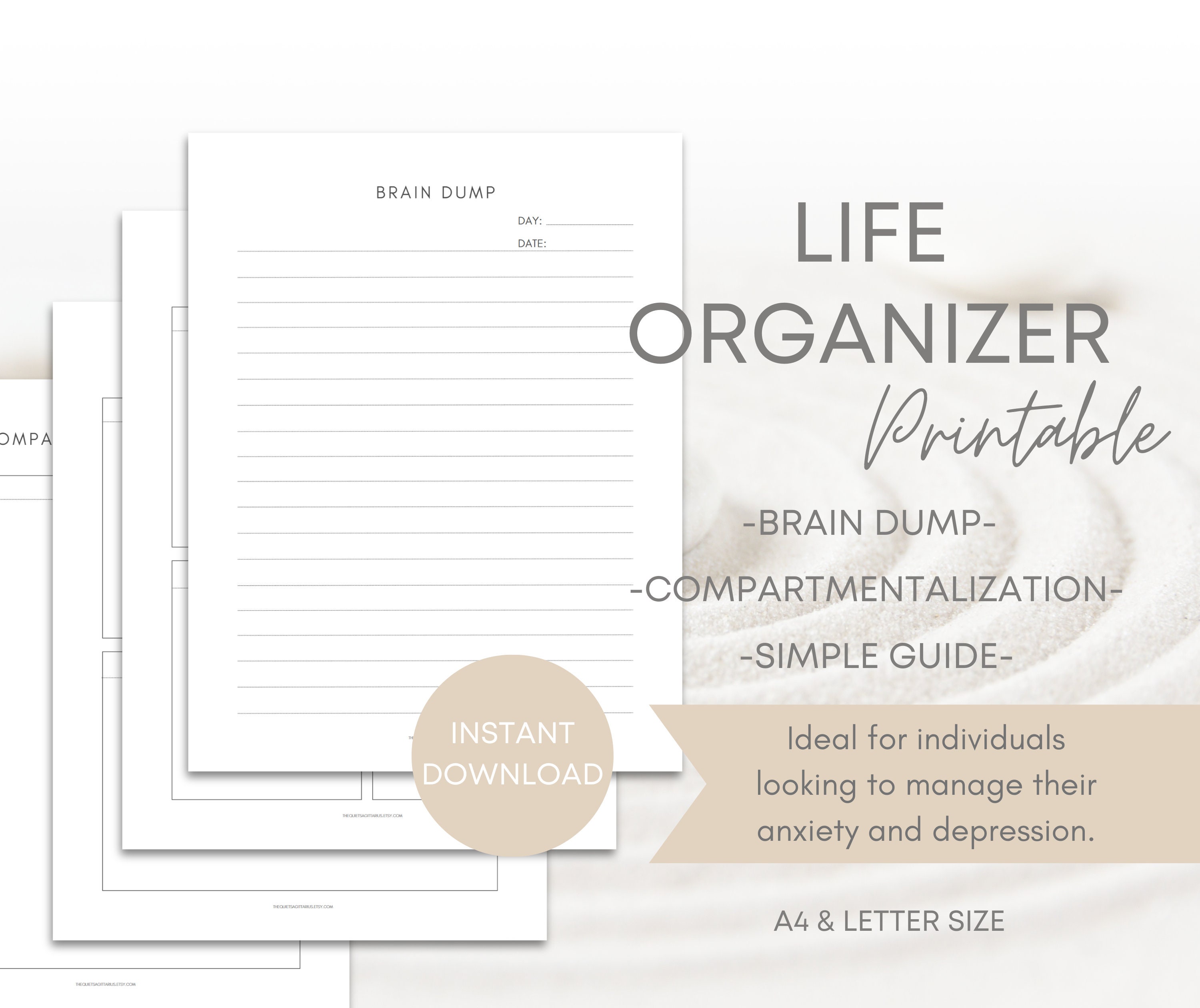 Brain Dump Printable: Life Organizer for Compartmentalization With Self ...