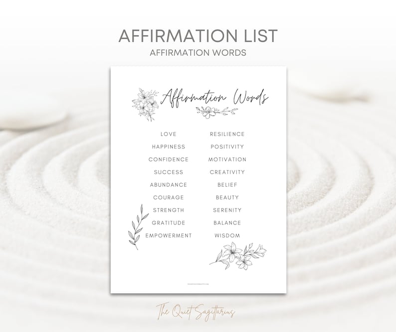 Affirmation List Printable for Journal Insert, Self-affirmation, Self ...