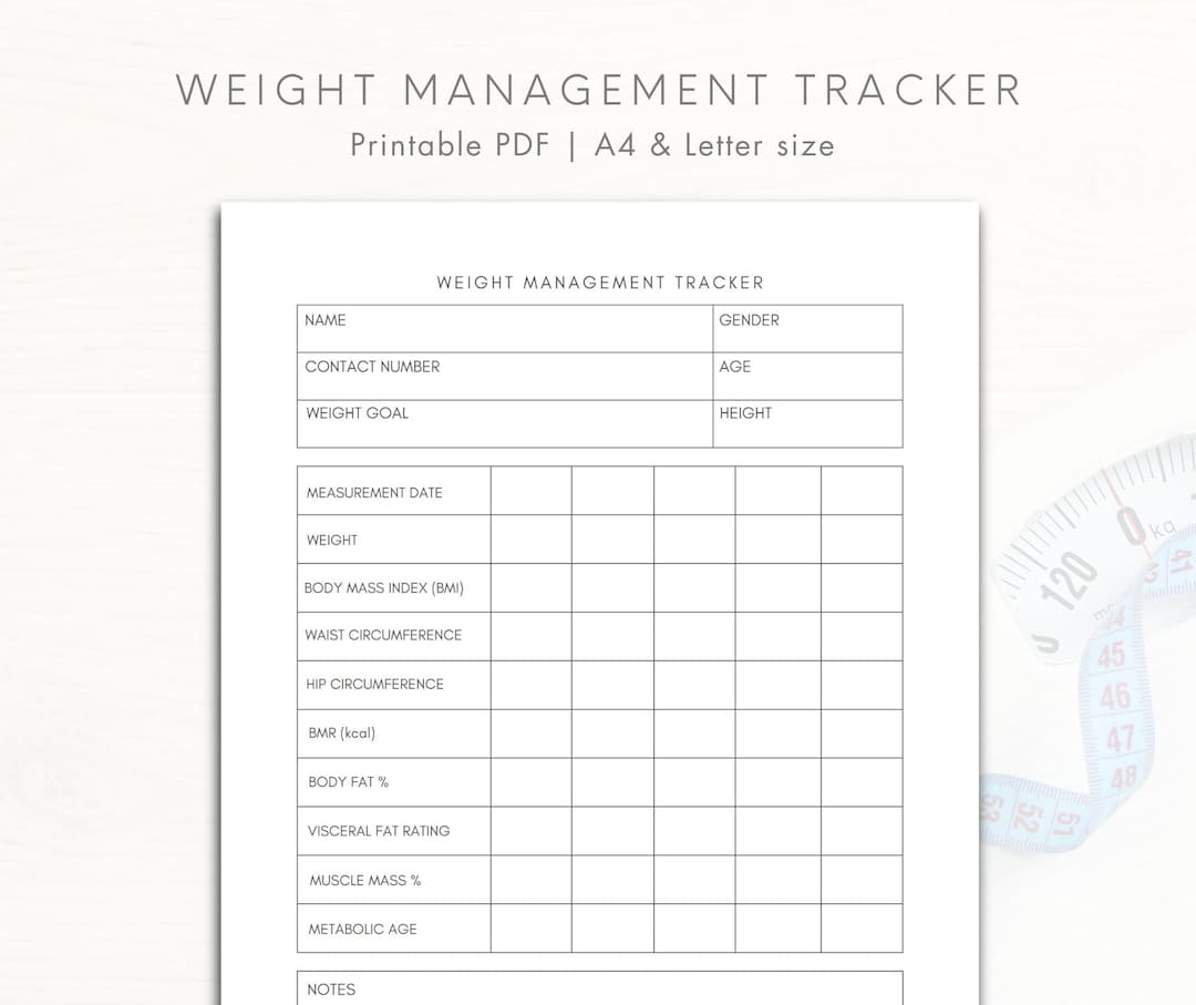 Weight Tracker Printable, Weight Management, Simple Minimalist List ...