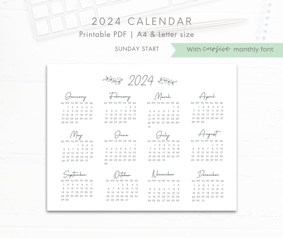 2024 Year Calendar Printable, SUNDAY Start, Year Overview 2024, One ...