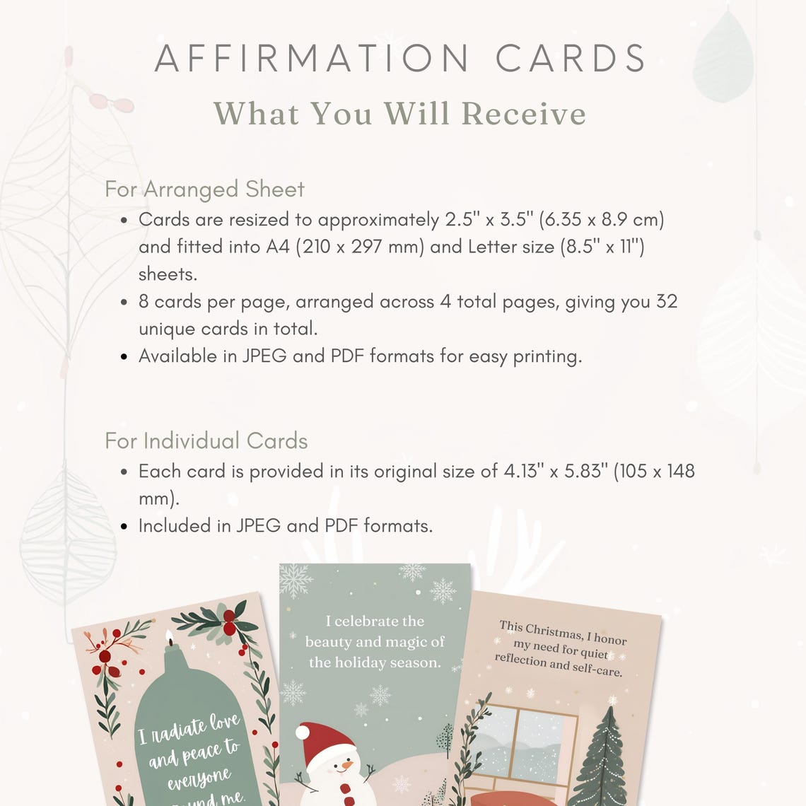 Christmas Affirmation Cards, Printable Holiday Illustration Cards ...