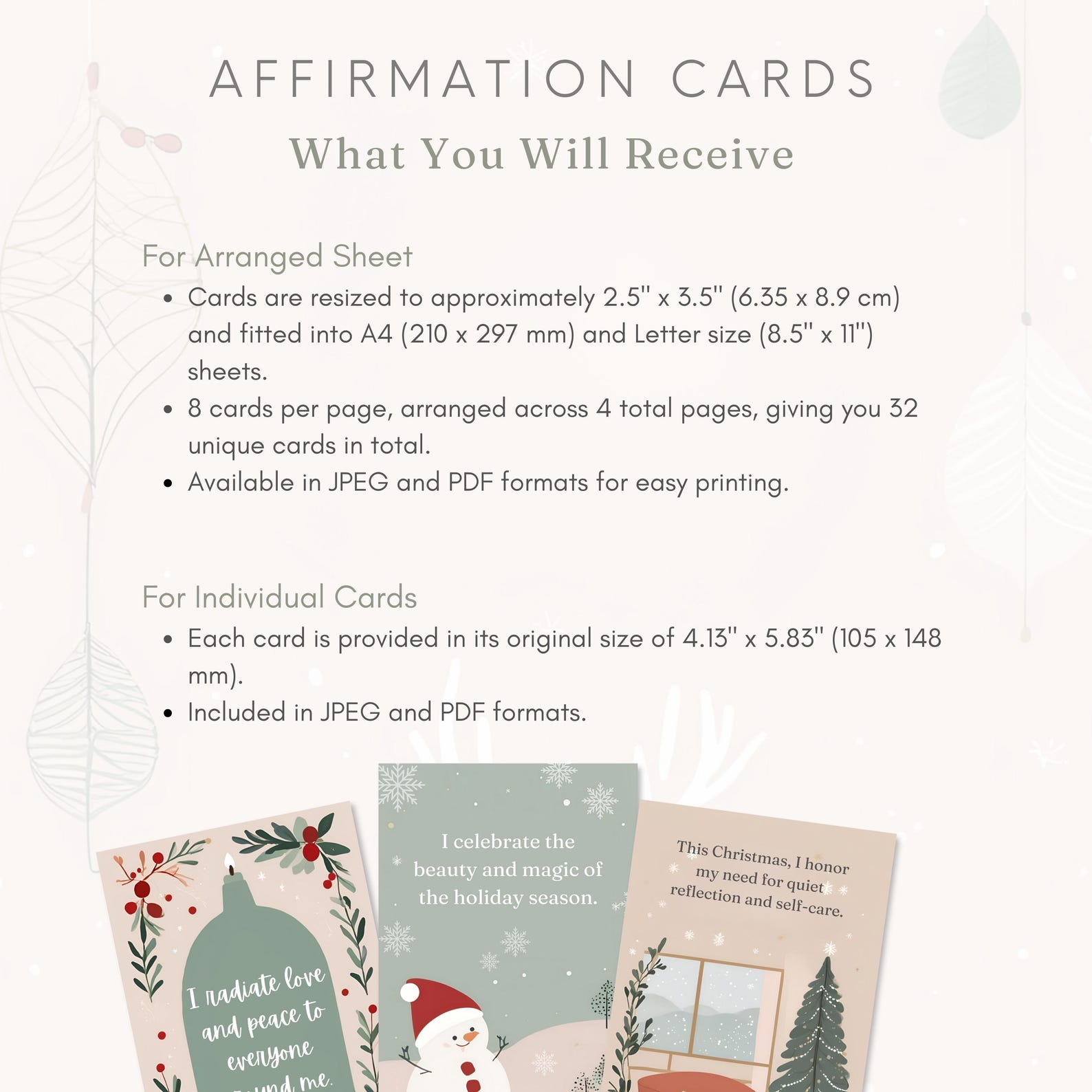 Christmas Affirmation Cards, Printable Holiday Illustration Cards ...