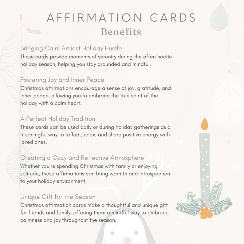 Christmas Affirmation Cards, Printable Holiday Illustration Cards ...