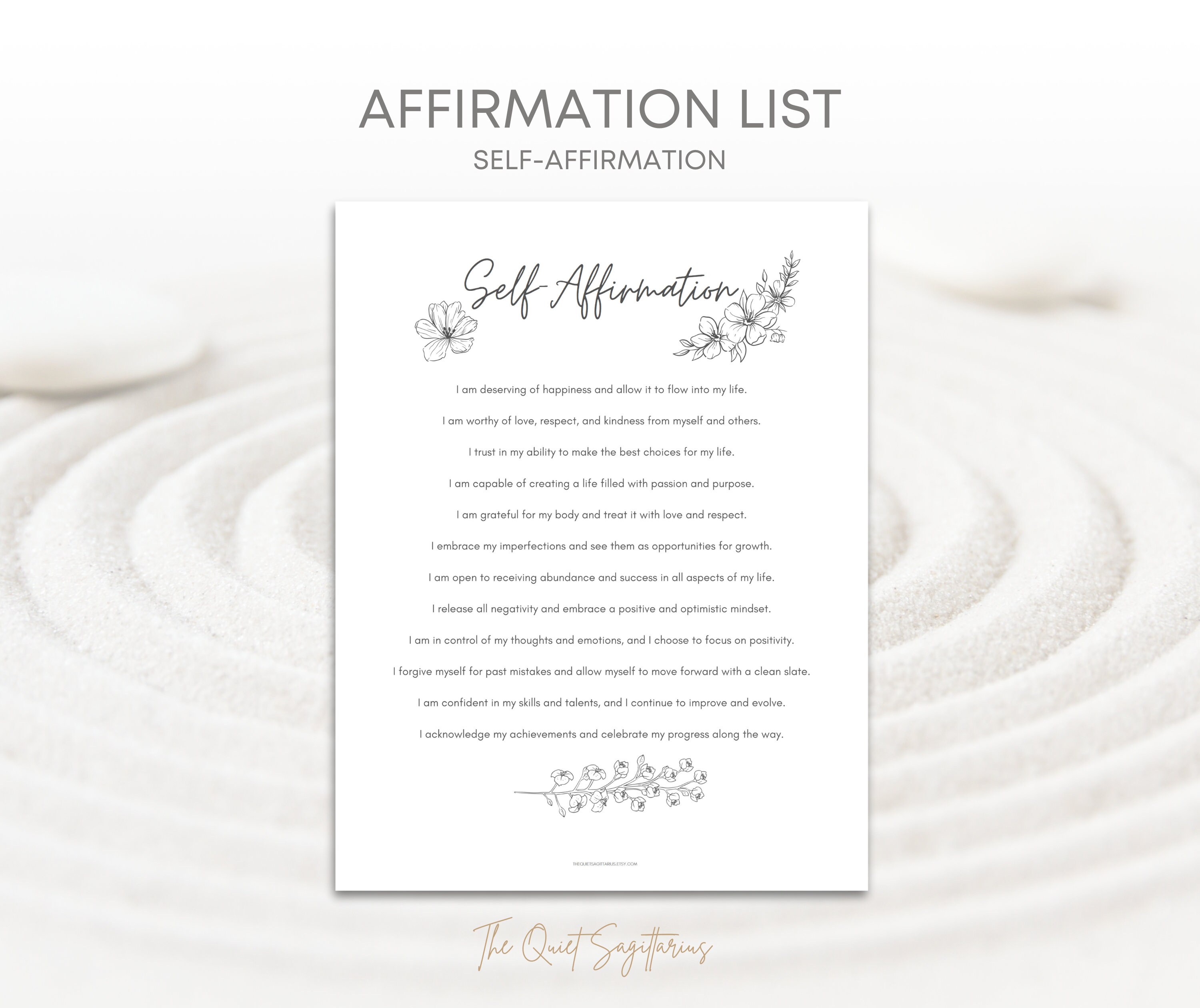 Affirmation List Printable for Journal Insert, Self-affirmation, Self ...