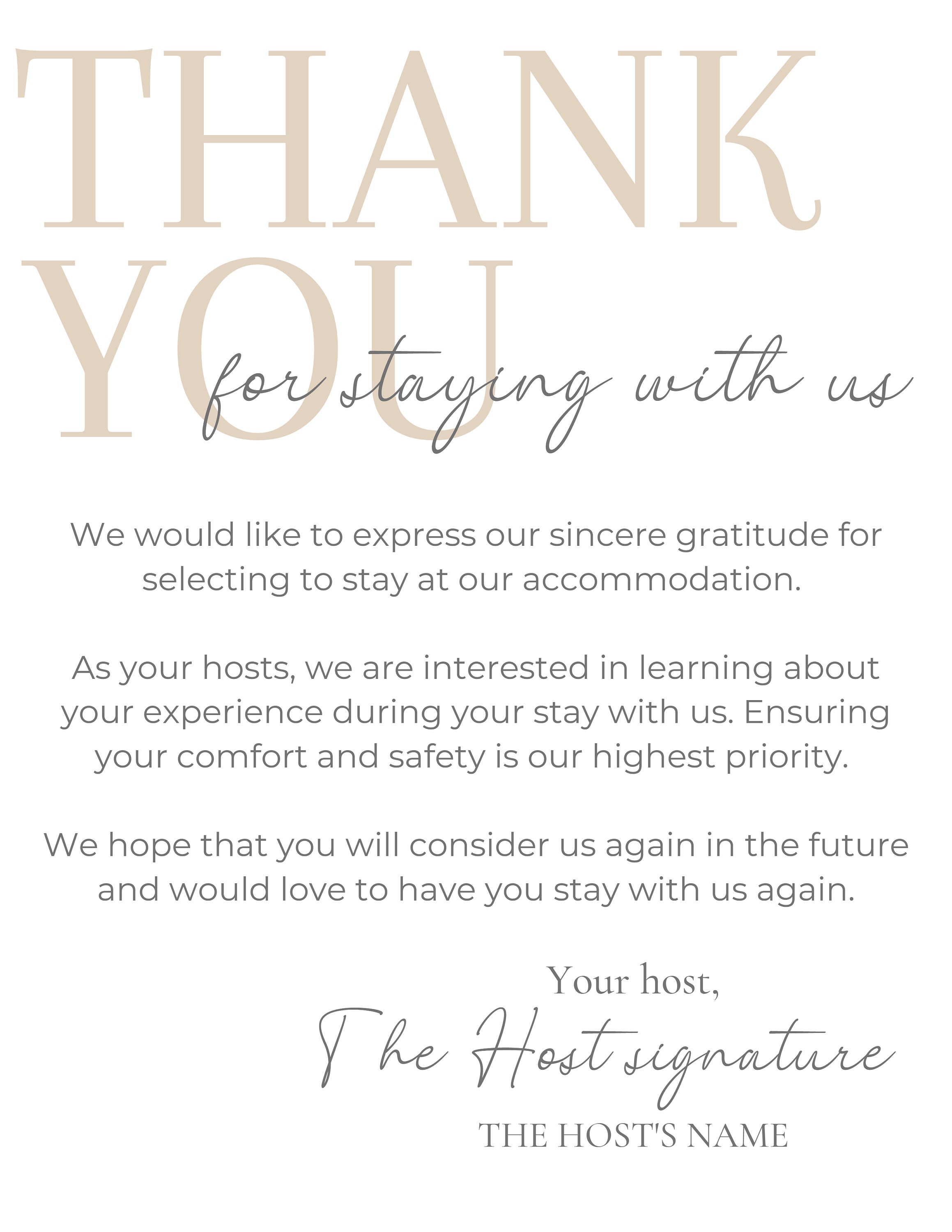 Editable Airbnb Host Thank You Card Template Editable With - Etsy