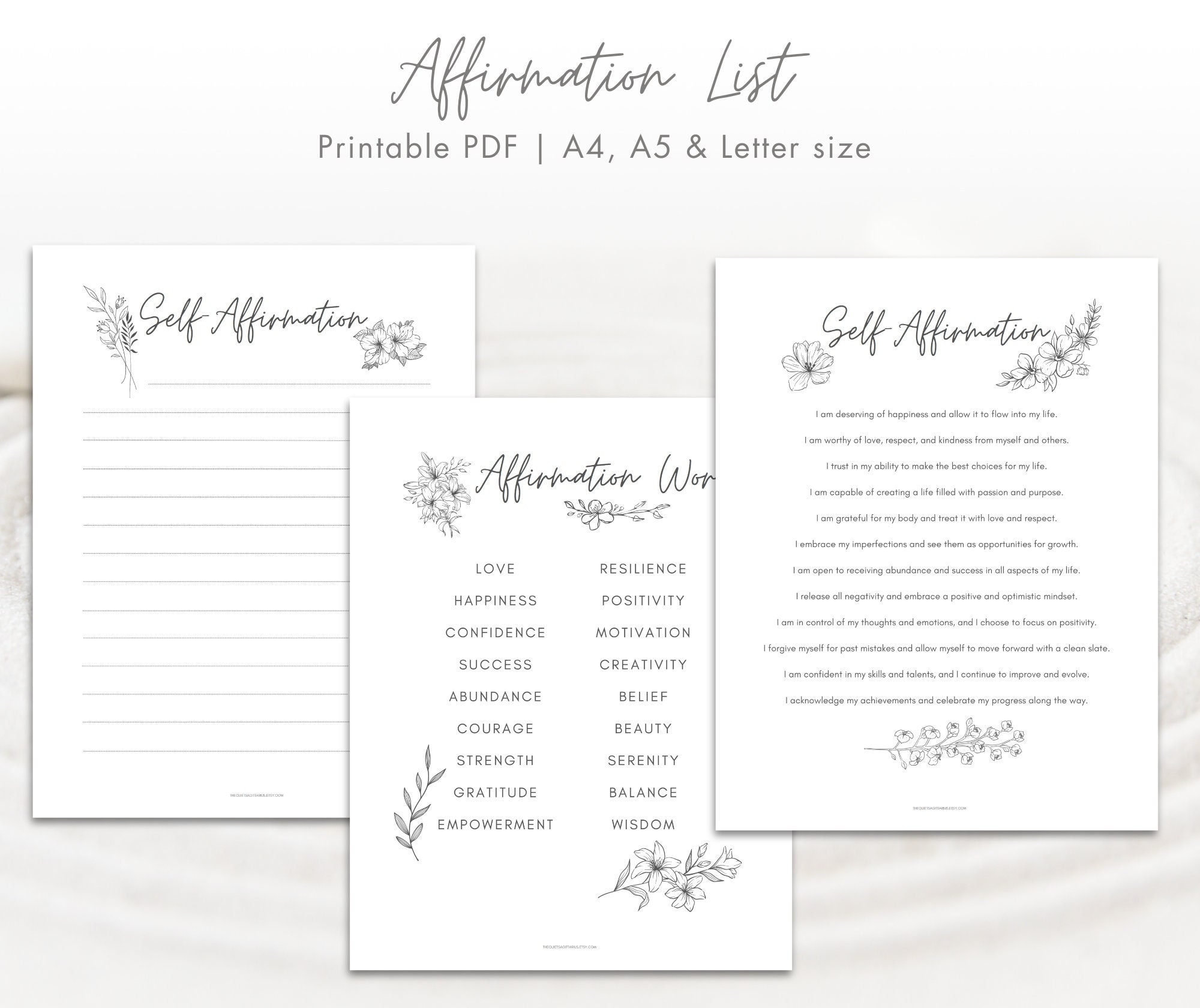 Affirmation List Printable for Journal Insert, Self-affirmation, Self ...