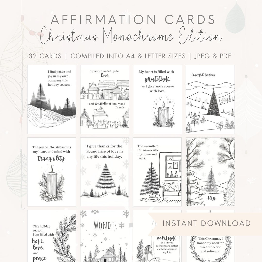 Christmas Affirmation Cards, Printable Holiday Illustration Cards ...