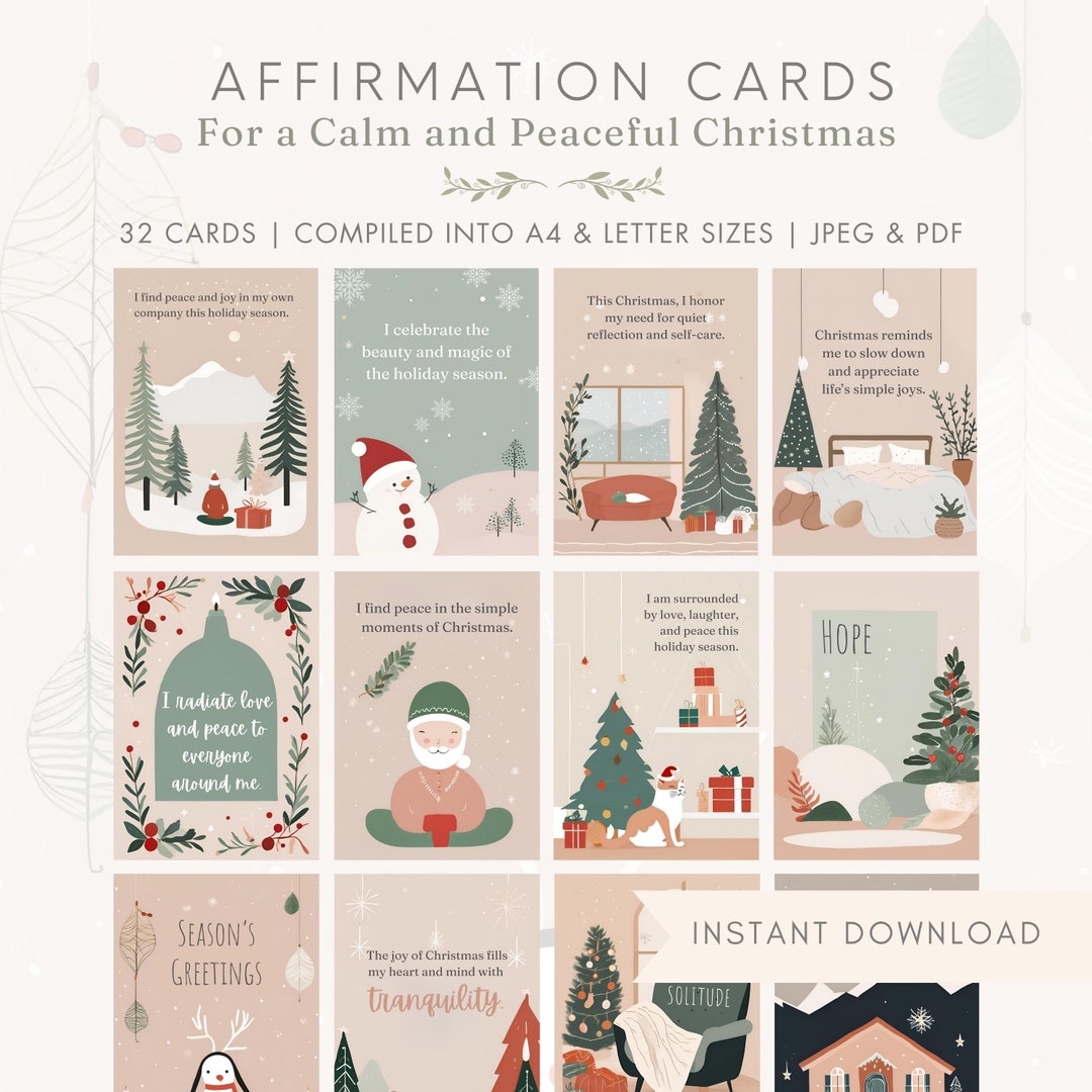 Christmas Affirmation Cards, Printable Holiday Illustration Cards ...