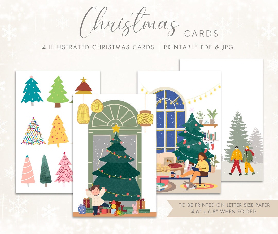 Illustrated Christmas Card Bundle | Whimsical Christmas Card Collection ...