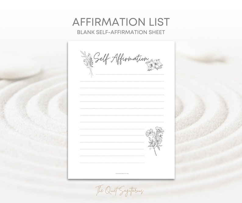 Affirmation List Printable for Journal Insert, Self-affirmation, Self Care & Affirmation Words ...