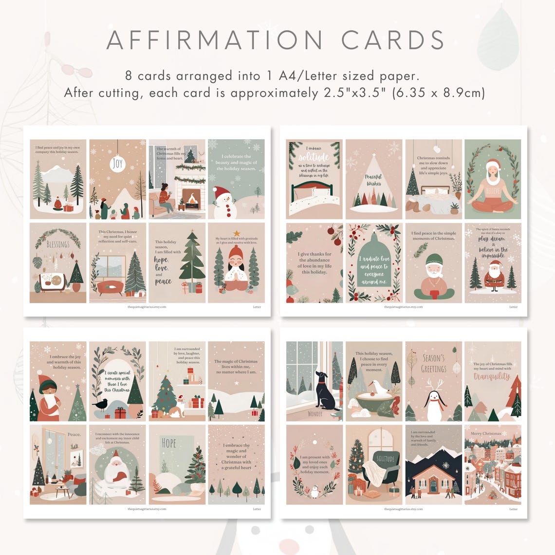 Christmas Affirmation Cards, Printable Holiday Illustration Cards ...