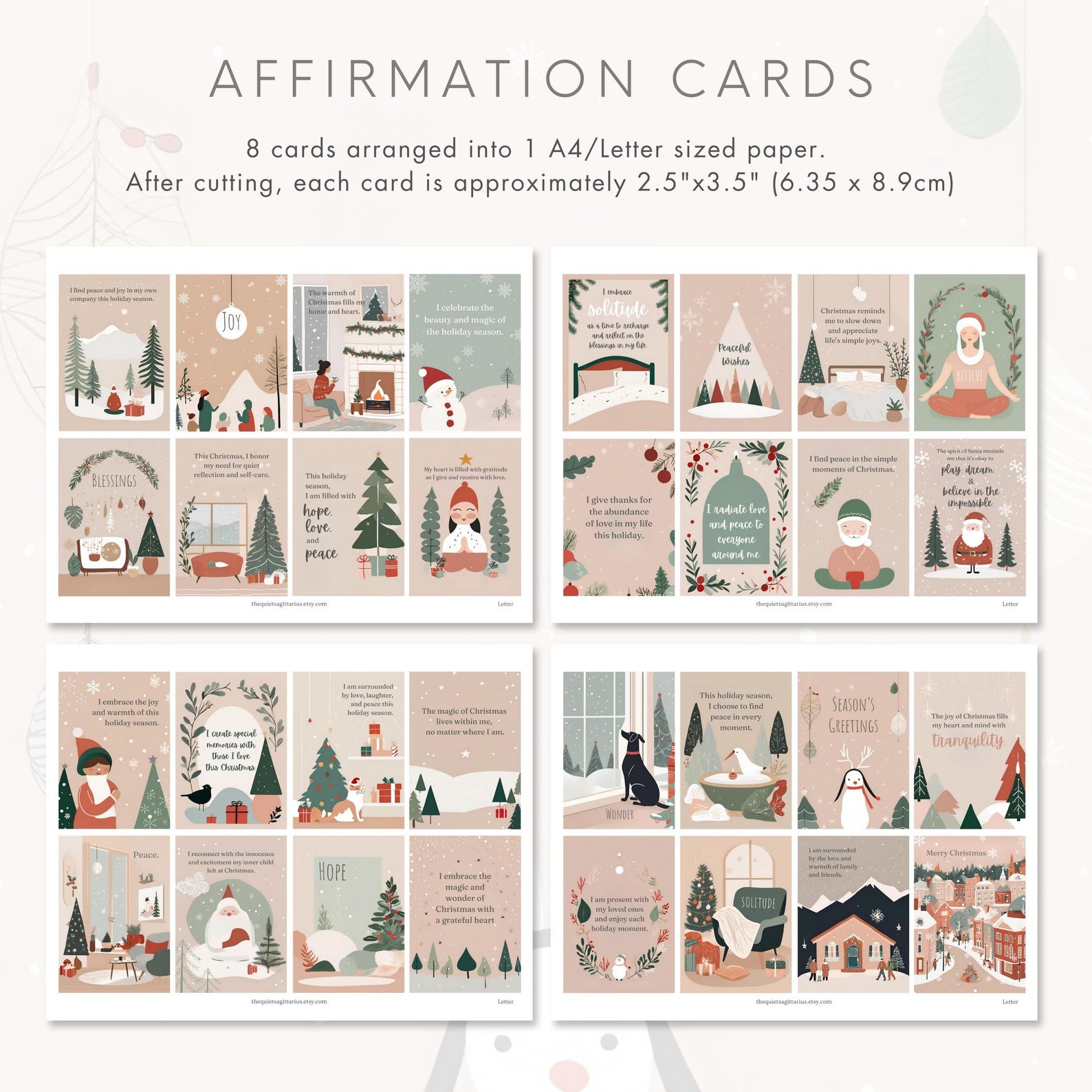 Christmas Affirmation Cards, Printable Holiday Illustration Cards ...