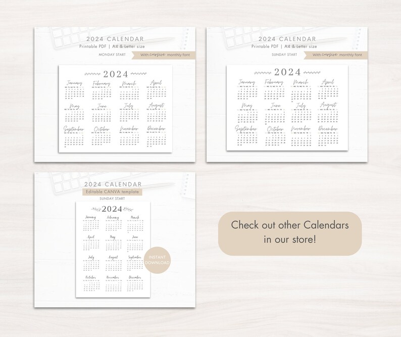 2024 Year Calendar Printable, SUNDAY Start, Year Overview 2024, One ...
