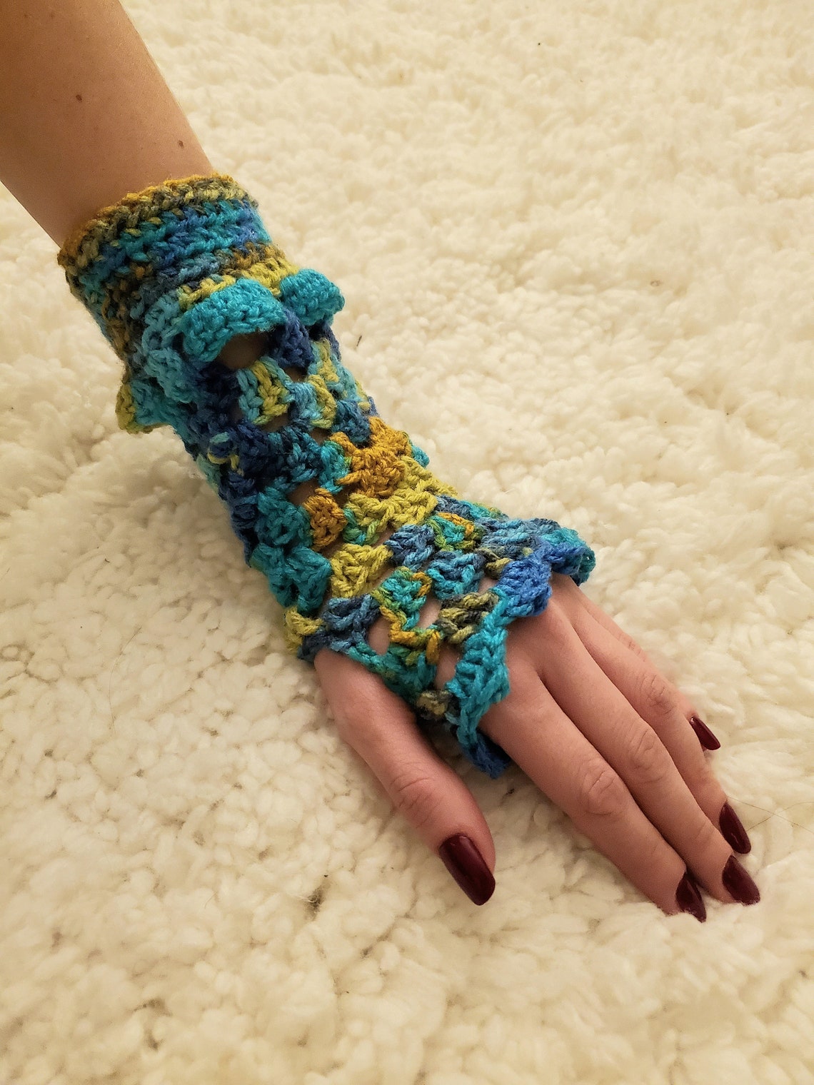 Handmade Crochet Fingerless Gloves and Beanie Set - Etsy