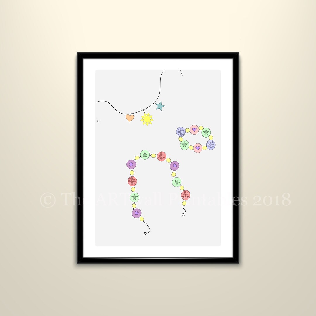 Rainbow Jewels Print, Kids Room Decor, NECKLACE ART PRINT, Beads Art ...