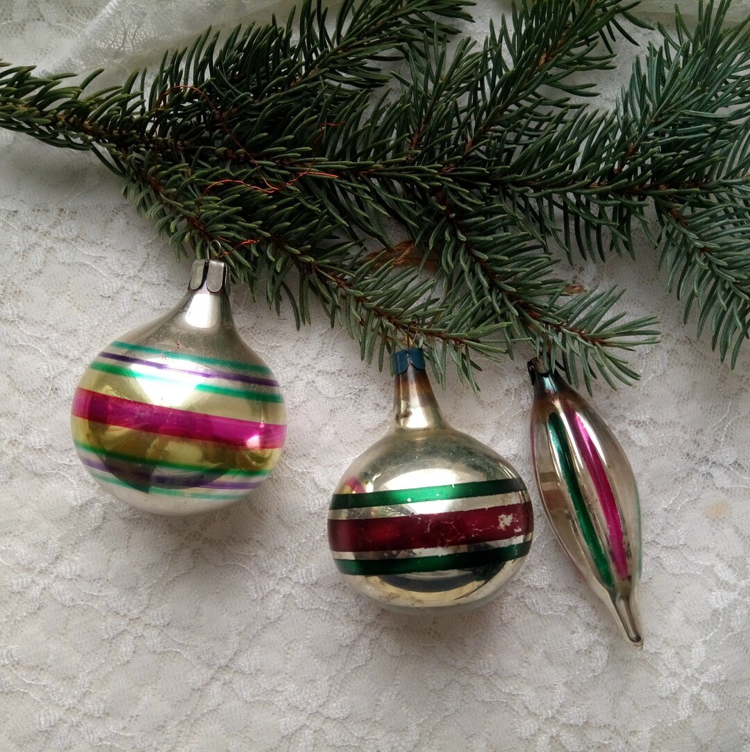 Set of 3 ICICLES (balls)glass,vintage Russian Christmas Ornament ...