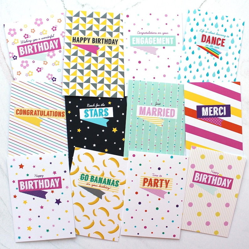 Pack of 12 Assorted Greeting Cards - Etsy
