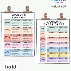 DIGITAL DOWNLOAD • CANVA • Kid’s Chore Chart• Chore Calendar Printable ...