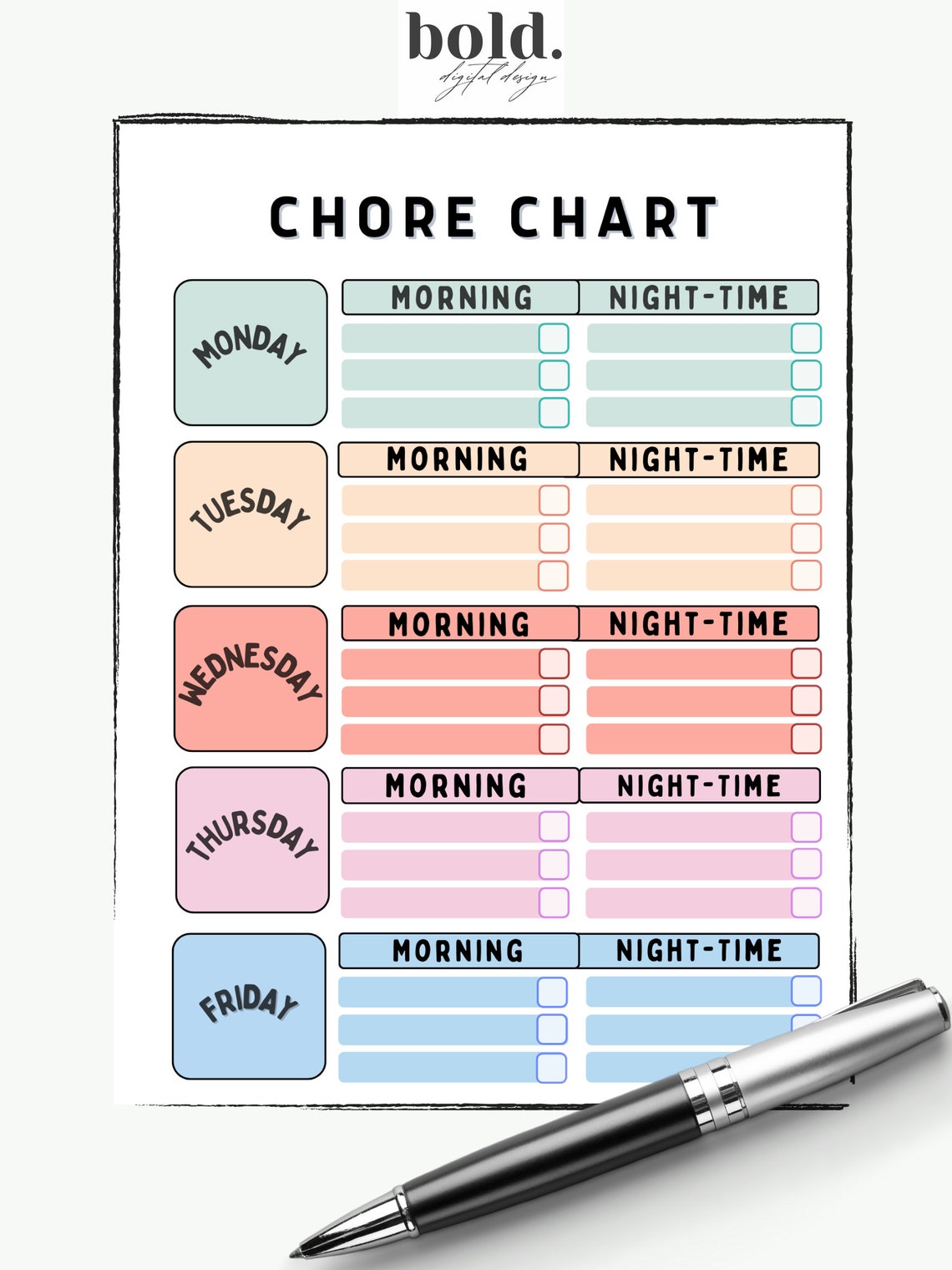 DIGITAL DOWNLOAD • CANVA • Kid’s Chore Chart• Chore Calendar Printable ...