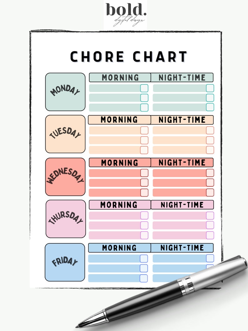 DIGITAL DOWNLOAD • CANVA • Kid’s Chore Chart• Chore Calendar Printable ...