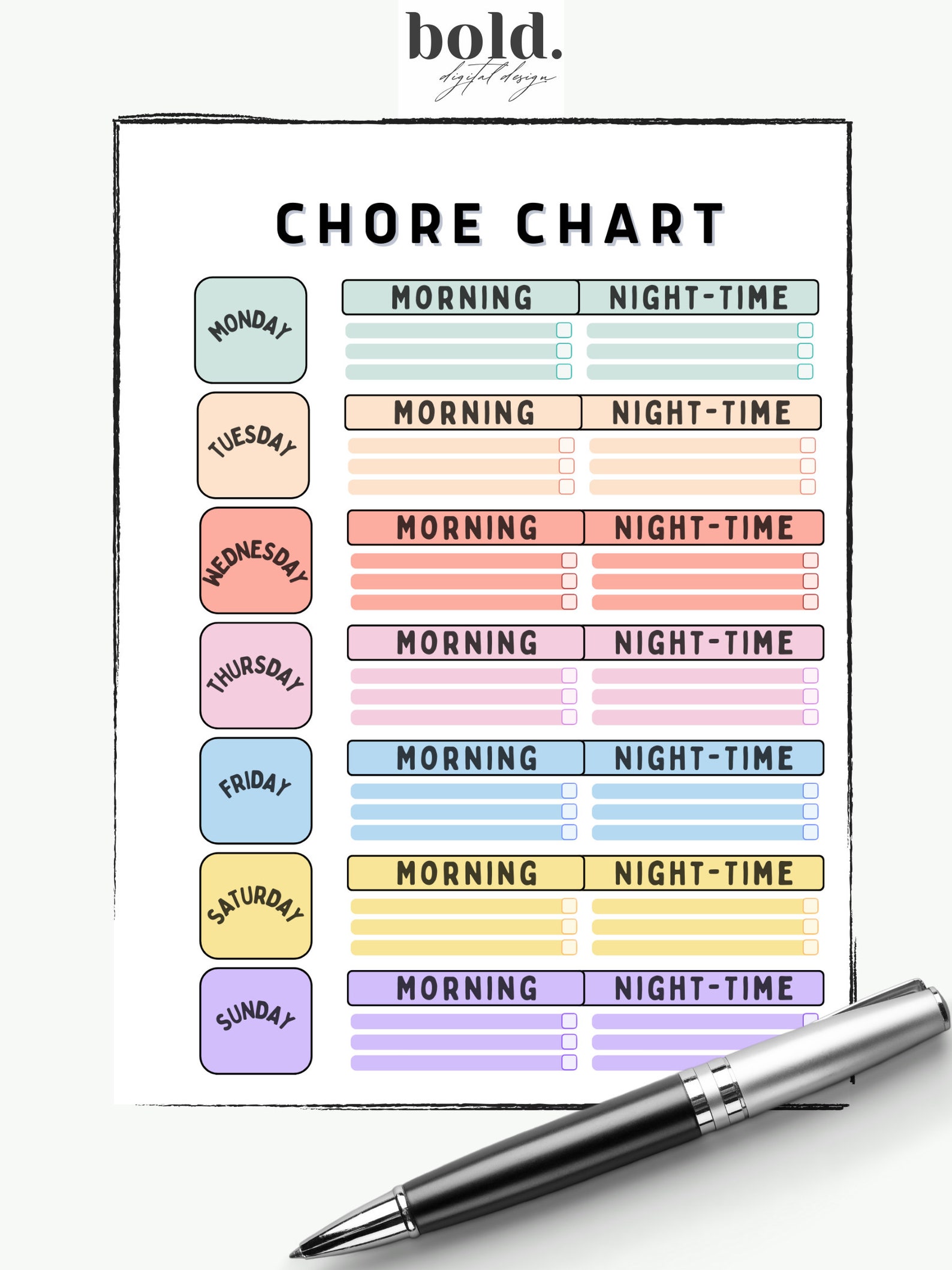 DIGITAL DOWNLOAD • CANVA • Kid’s Chore Chart• Chore Calendar Printable ...