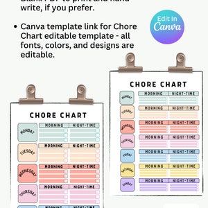 DIGITAL DOWNLOAD • CANVA • Kid’s Chore Chart• Chore Calendar Printable ...