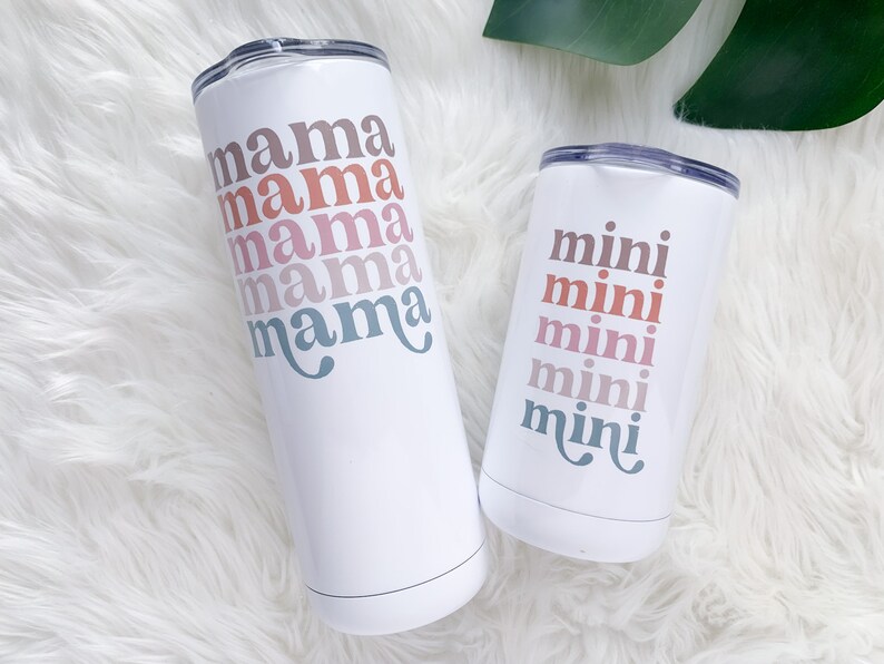 Mommy And Me Tumblers Retro Mama And Mini Tumbler Set Mom Etsy