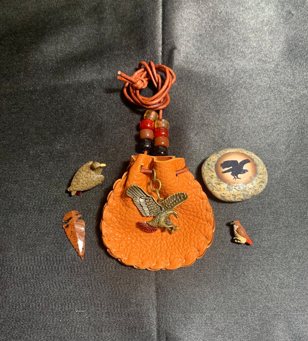 Small Hawk Spirit Pouch, Hawk Medicine Bag, Red Tailed Hawk Totem Stone ...
