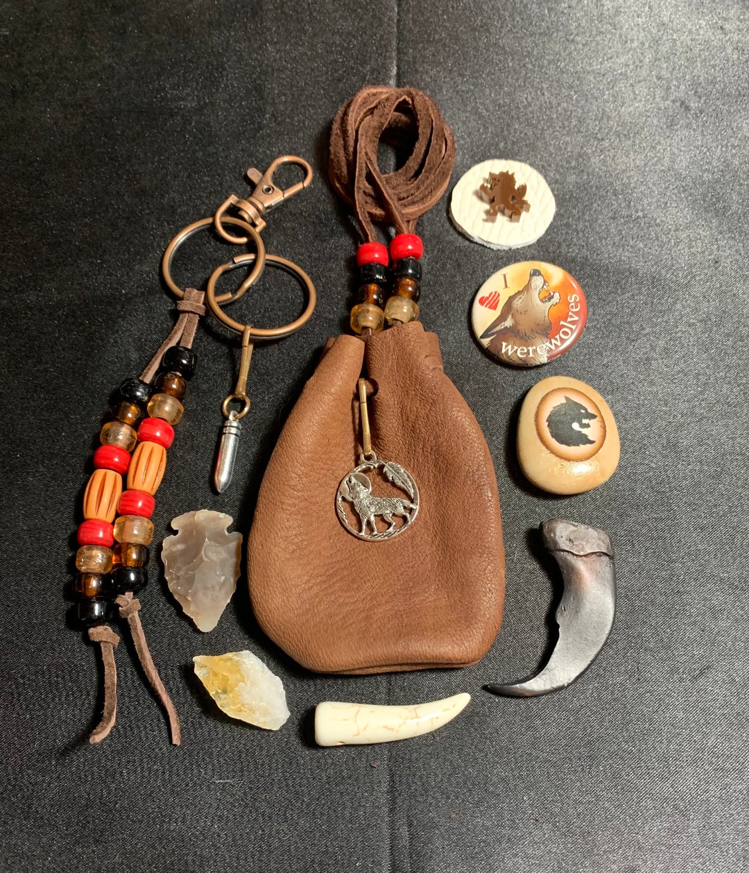 Werewolf Spirit Pouch, Brown Werewolf Medicine Bag, Lycan Totem Stone ...