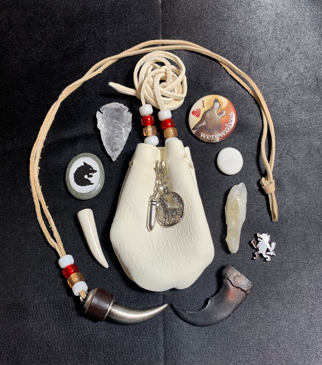 Werewolf Spirit Pouch, White Werewolf Medicine Bag, Lycan Totem Stone ...