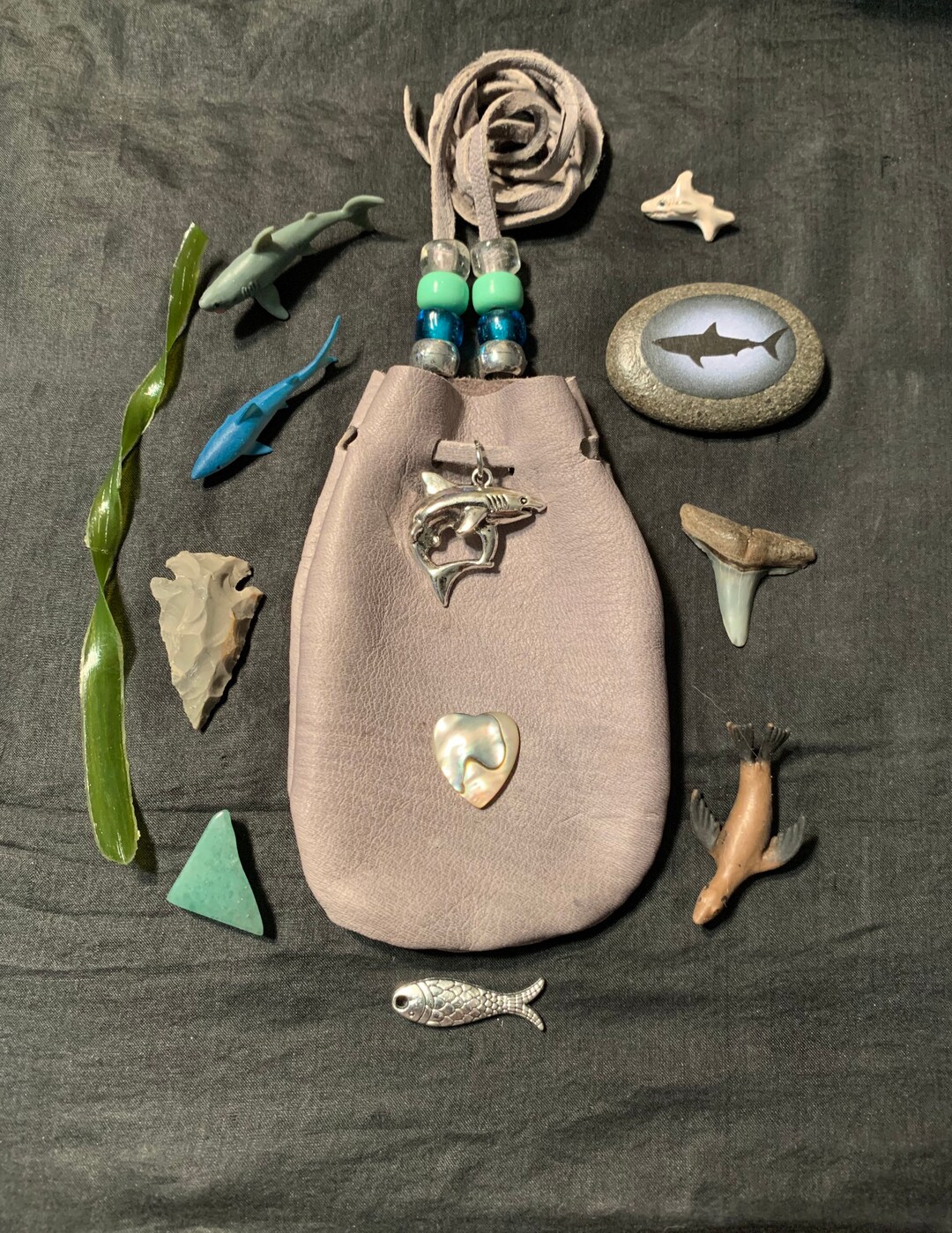 Shark Spirit Pouch, Shark Medicine Bag, Shark Totem Stone, Shark ...