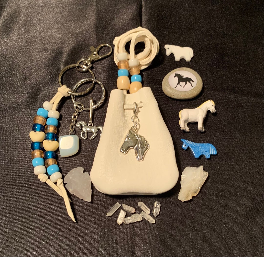 Horse Spirit Pouch, White Horse Medicine Bag, Horse Totem Stone, White ...