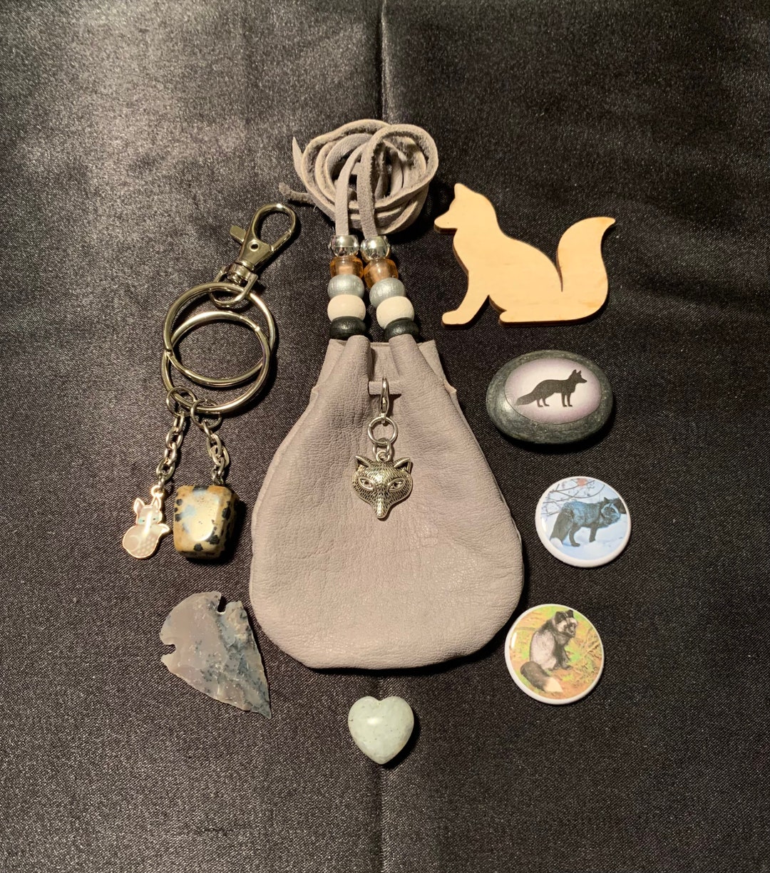 Fox Spirit Pouch, Silver Fox Medicine Bag, Fox Totem Stone, Fox Spirit ...