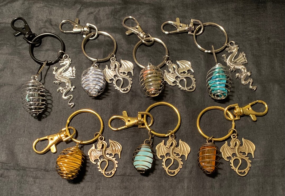 Dragon Keyring, Crystal Cage Dragon Keyring, Mineral Specimen Keychain ...