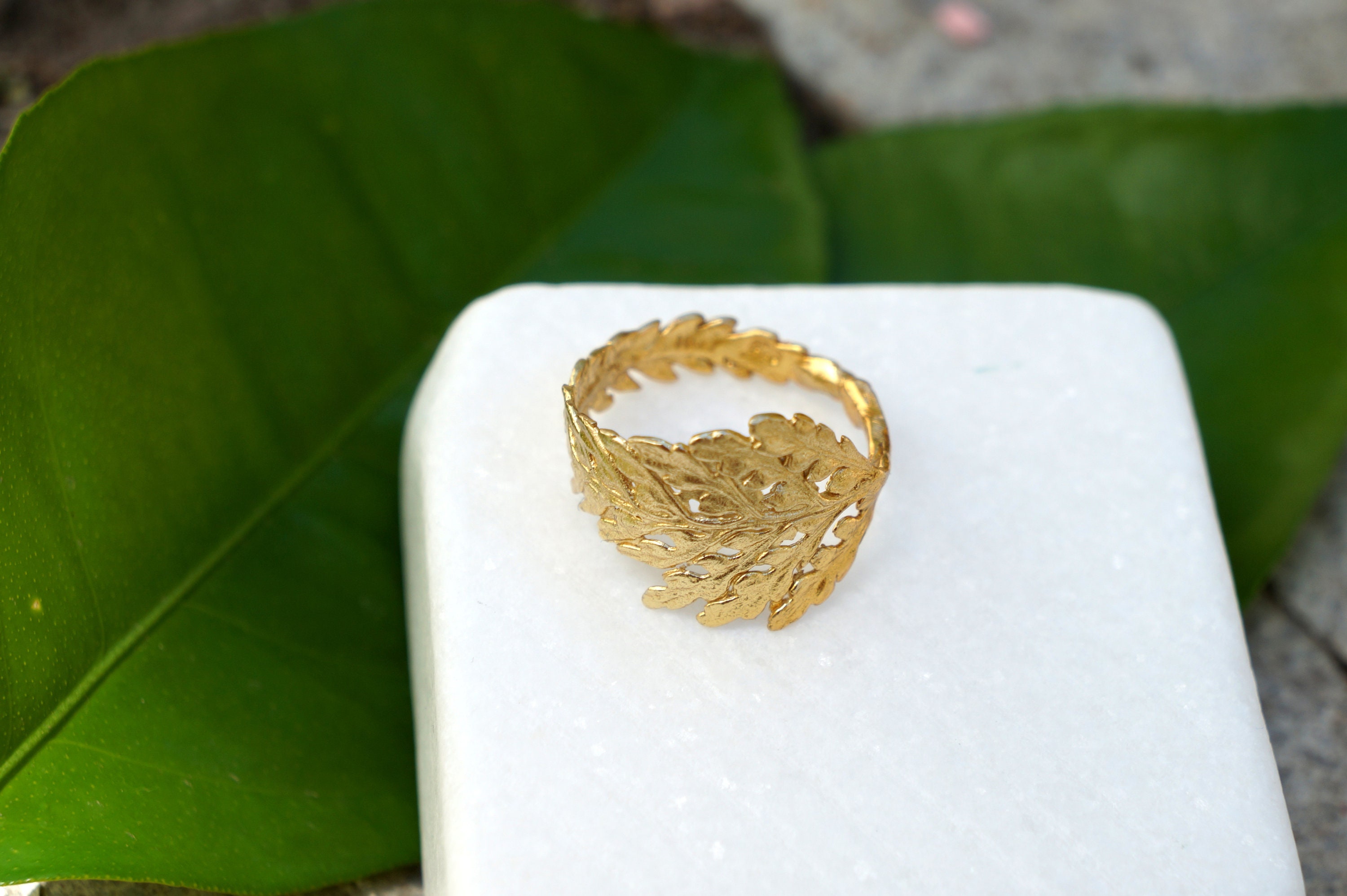 Statement Gold Ring 14K Gold Fern Ring for Women plant leaf | Etsy