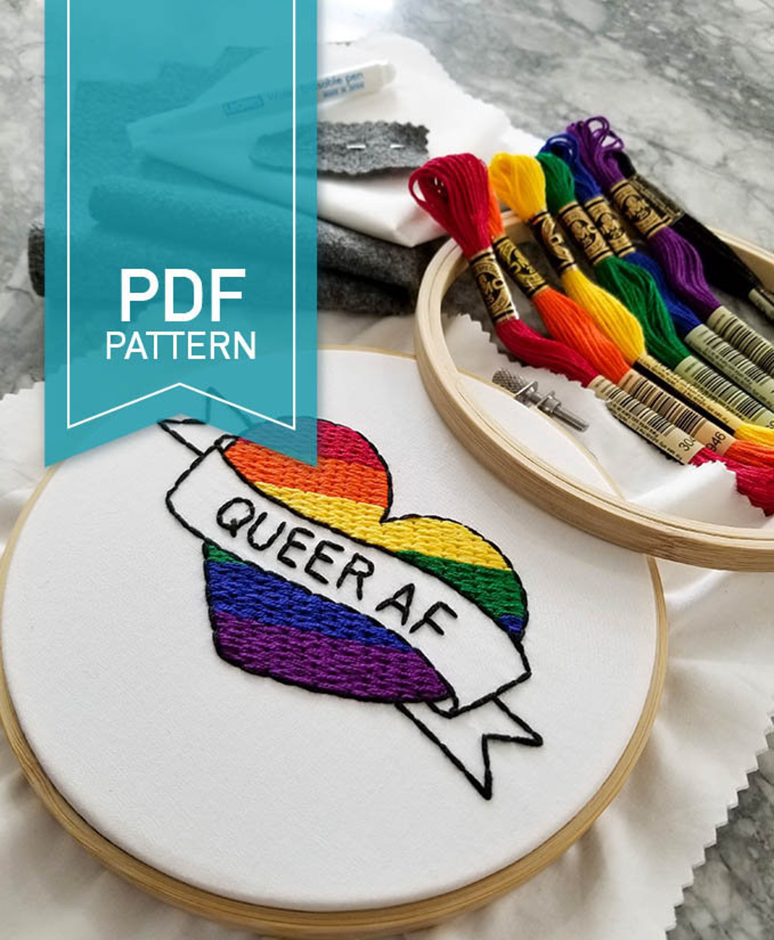 Pride Queer AF PDF Pattern, Embroidery, Learn to Embroider, Rainbow ...