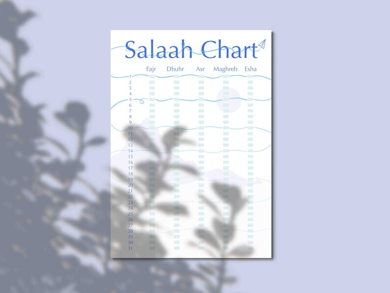 Digital Printable Paper Plane Monthly Salaah Chart - Etsy