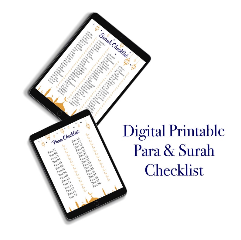 Islamic Digital Printable Surah and Para | Checklist Bundle - Etsy