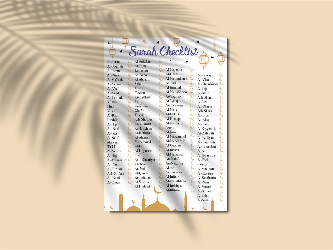 Islamic Digital Printable Surah and Para | Checklist Bundle - Etsy