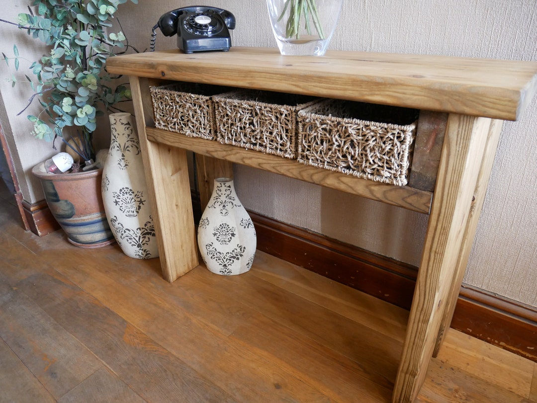 Handcrafted Rustic Chunky Wooden Console Hall Table - Etsy UK