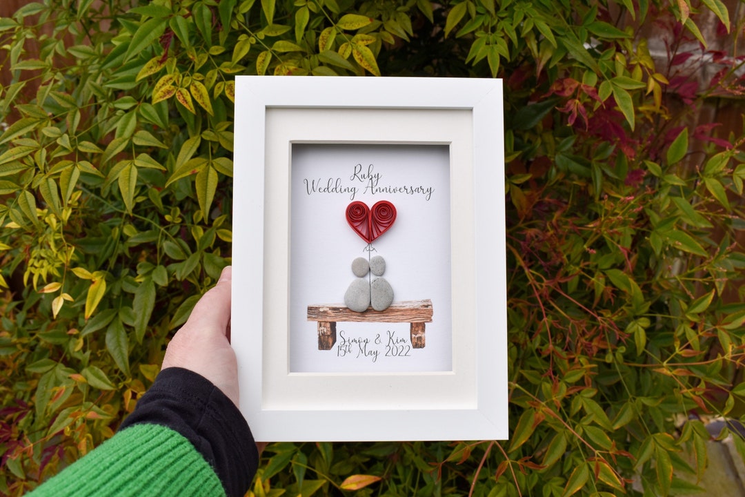 Personalised Ruby Wedding Anniversary Pebble Art Picture, Personalized ...