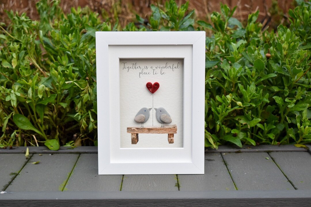 Lovebirds Pebble Picture, Wedding Anniversary Gift, Pebble Frame ...