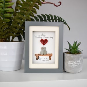 Personalised Ruby Wedding Anniversary Pebble Art Picture, Personalized ...