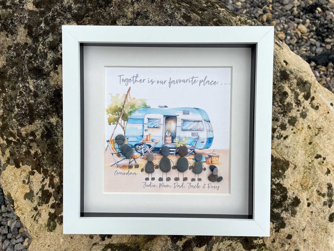 Caravan Pebble Picture, Personalised Family Pebble Art, Holiday Pebble ...
